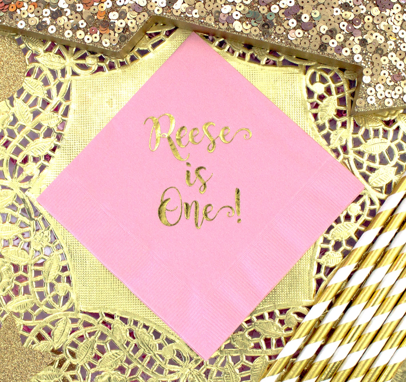 1st Birthday Napkins, Girls First Birthday, Personalized Napkins, Pink ...