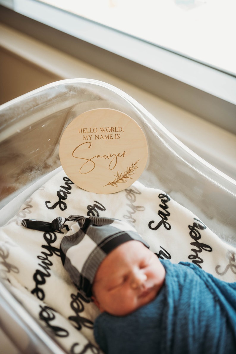 Birth Announcement Sign Wooden Baby Name Tag Laser Engraved | Etsy