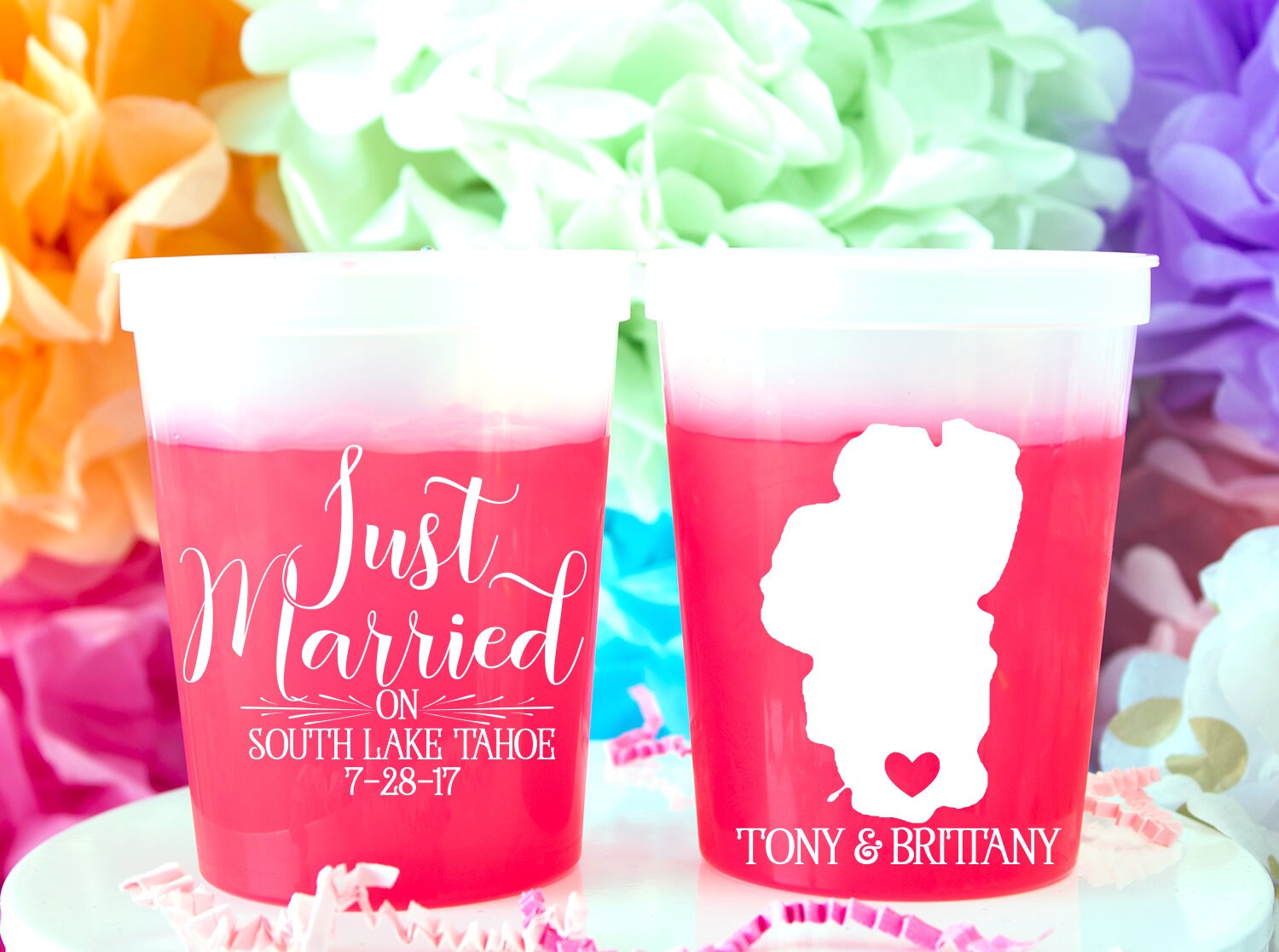 Just Married Cups Lake Wedding Favors for Guests Lake Tahoe | Etsy