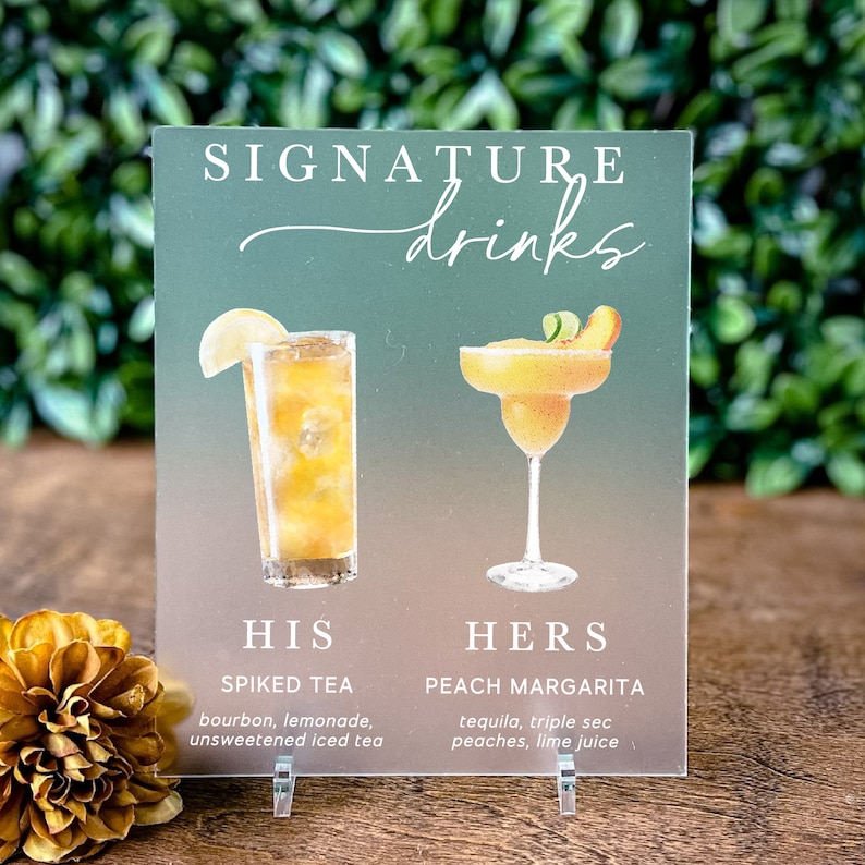 Frosted Acrylic Bar Menu Signature Drink Sign Custom Wedding Drink Sign ...