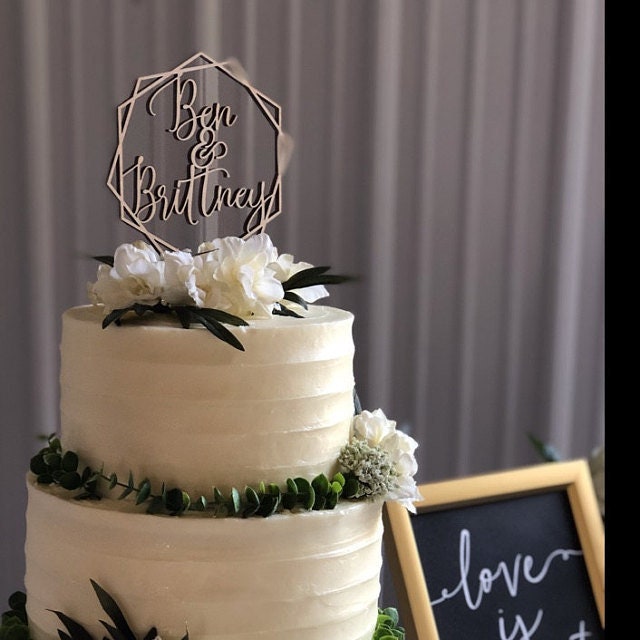 Geometric Gold Wedding Cake Topper, Rose Gold, Silver, Rustic Wood Cake ...