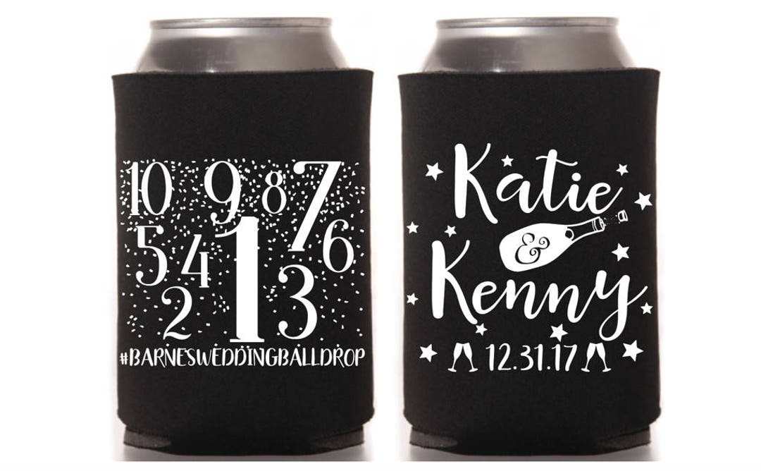 New Years Eve Wedding Can Coolers, NYE Wedding Party Favor, Custom Can ...