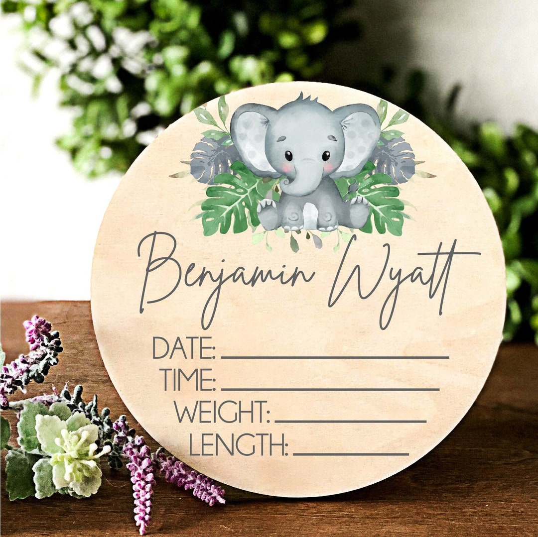 Elephant Baby Sign Elephant Name Sign Baby Announcement Nursery Decor ...