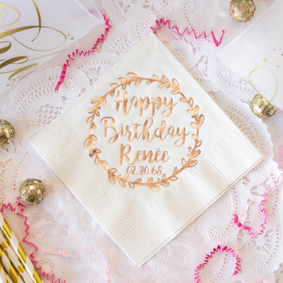 Happy Birthday Napkins for Her Personalized Napkins Cocktail Napkins ...