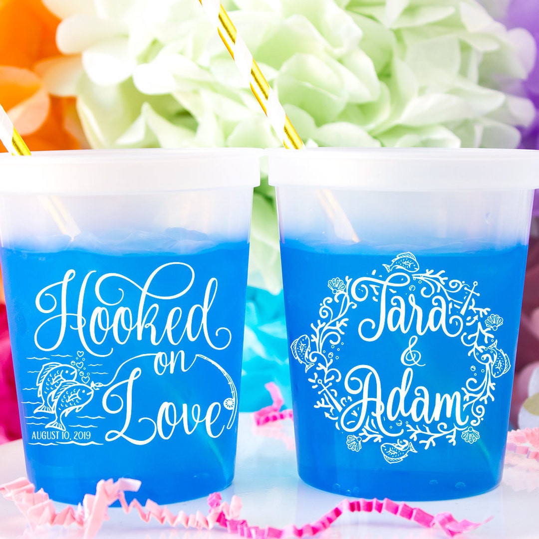 Fishing Theme Personalized Cups, Fisherman Wedding, We Got Hooked on ...