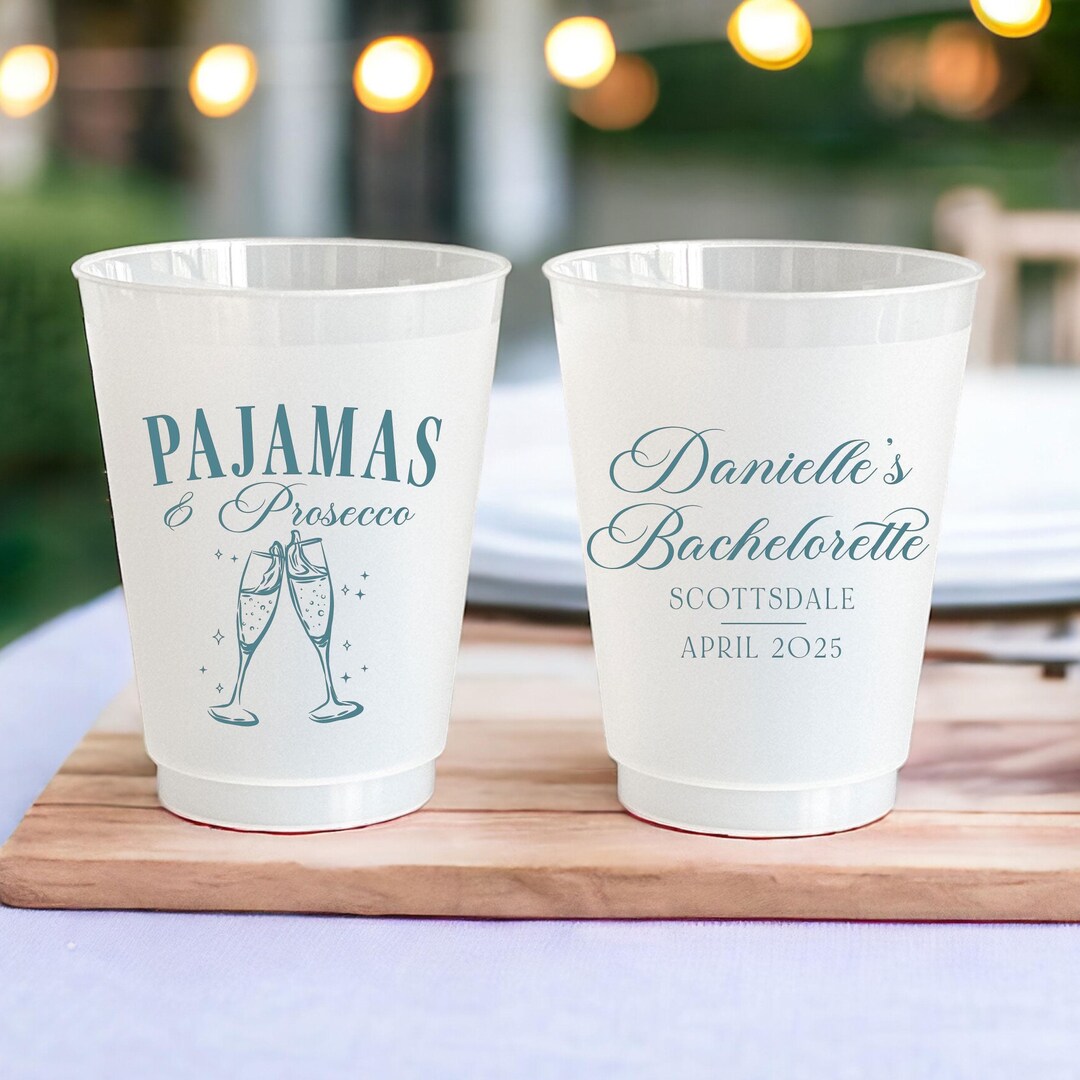 Pajamas & Prosecco Bachelorette Party Personalized Cups Girls Night in Slumber Party PJ and ...