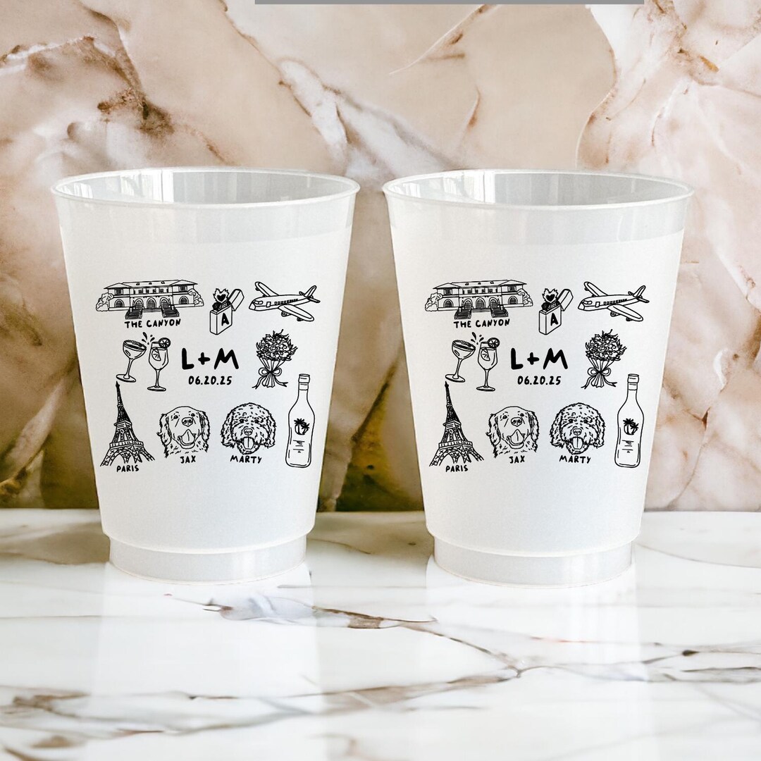 Custom Dog Cups for Wedding - Illustration Wedding Cups - Custom ...