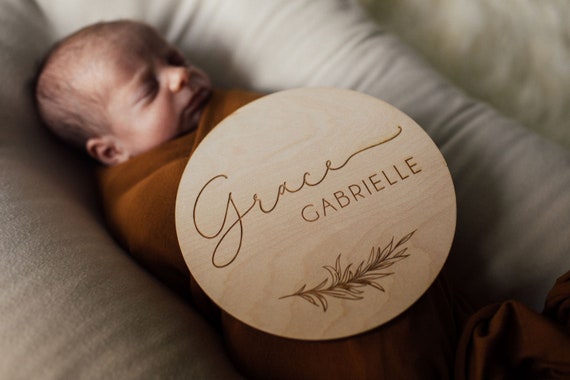 Birth Announcement Sign New Baby Name Sign Round Wooden Name - Etsy