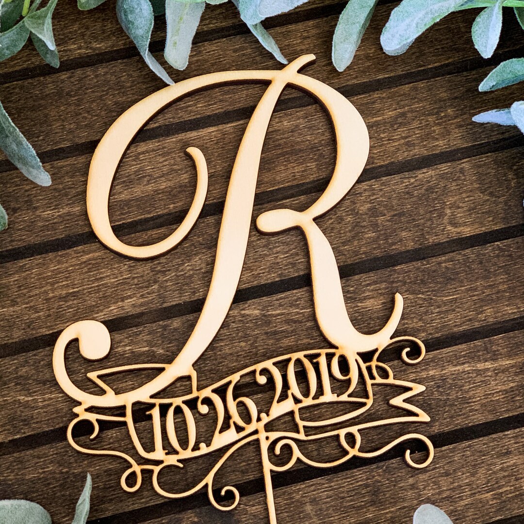 Monogram Cake Topper, Wooden Cake Topper, Personalized Wedding Cake ...