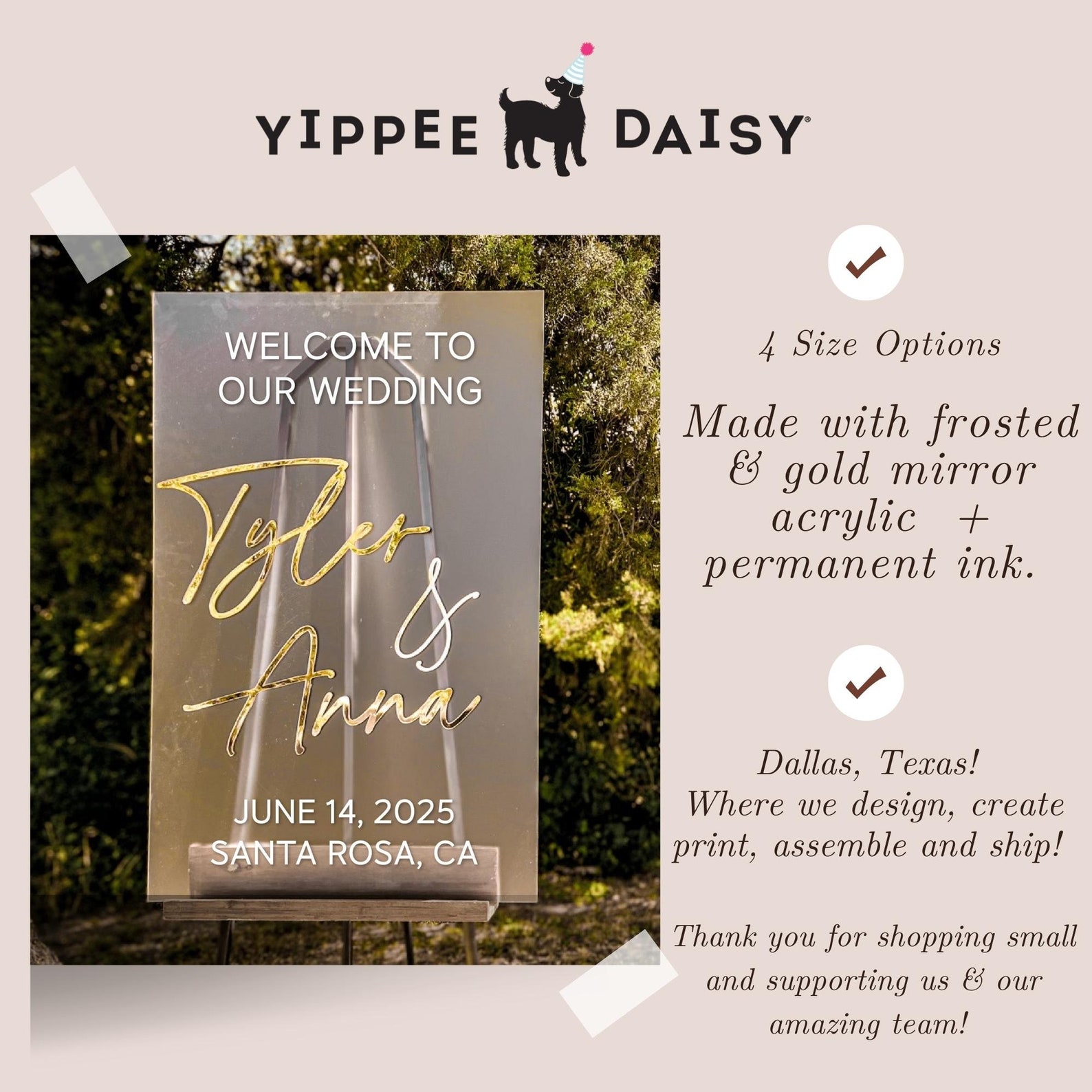 Frosted Acrylic Wedding Welcome Sign With 3D Gold Mirror Names - Etsy