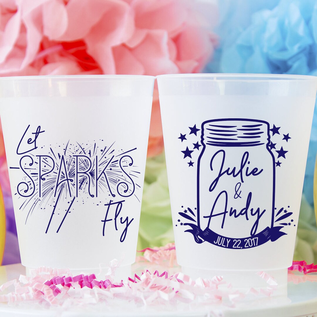Let Sparks Fly Wedding Cups, Fireworks Party Favor, Personalized ...