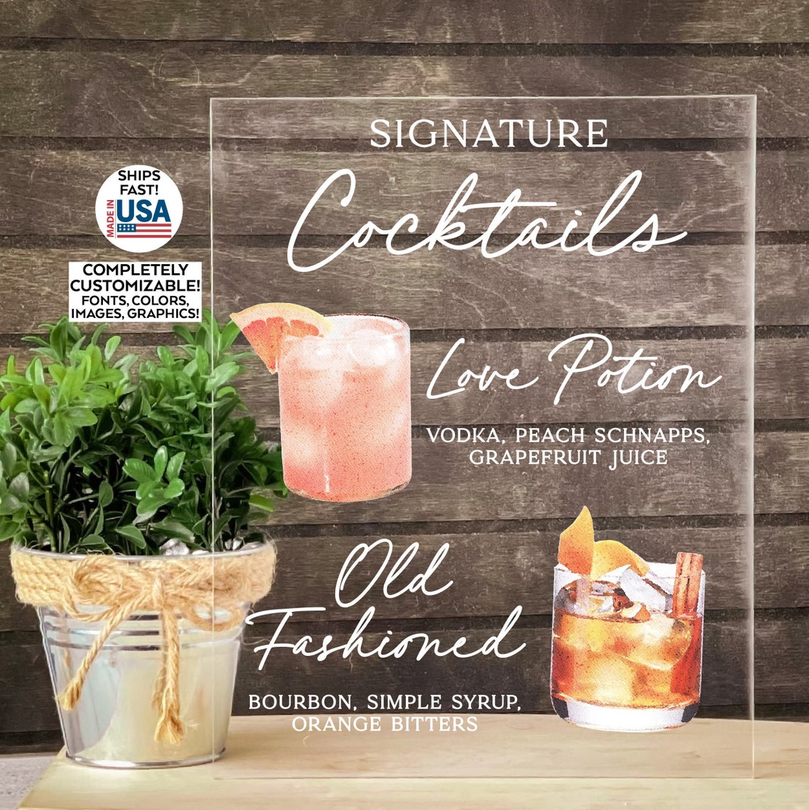 Custom Cocktail Menu Personalized Drinks Sign Acrylic Wedding - Etsy