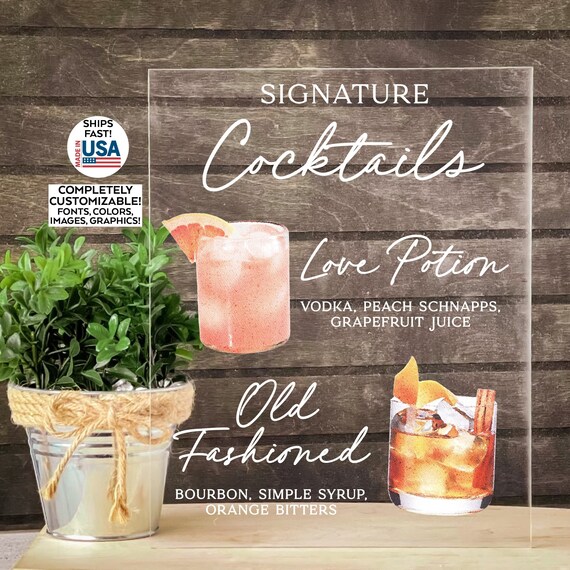 Custom Cocktail Menu Personalized Drinks Sign Acrylic Wedding - Etsy
