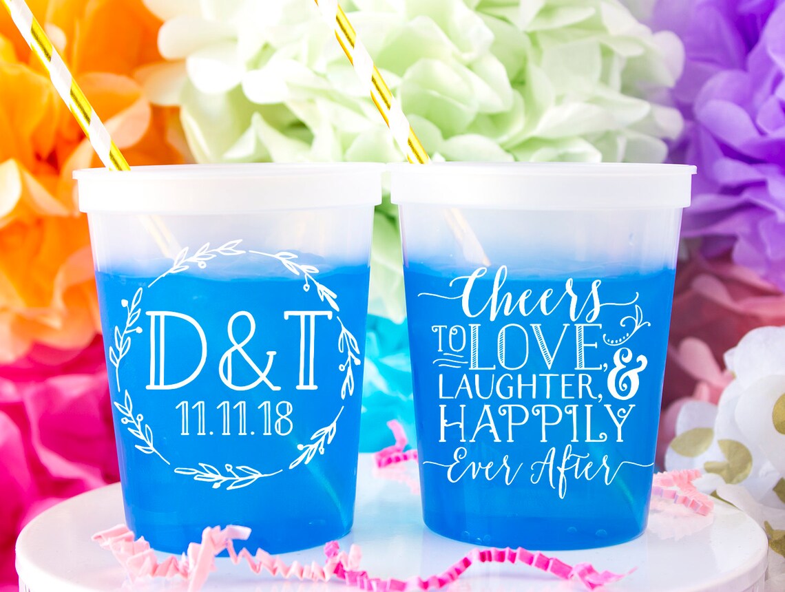 Wedding Color Changing Cups Custom Monogram Cups Plastic | Etsy