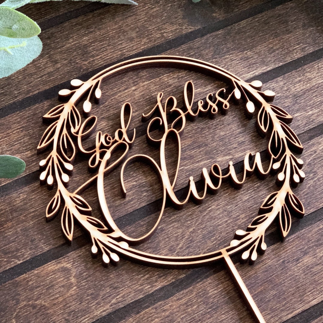 God Bless Cake Topper, Custom Name Cake Topper, Christening Cake Topper ...