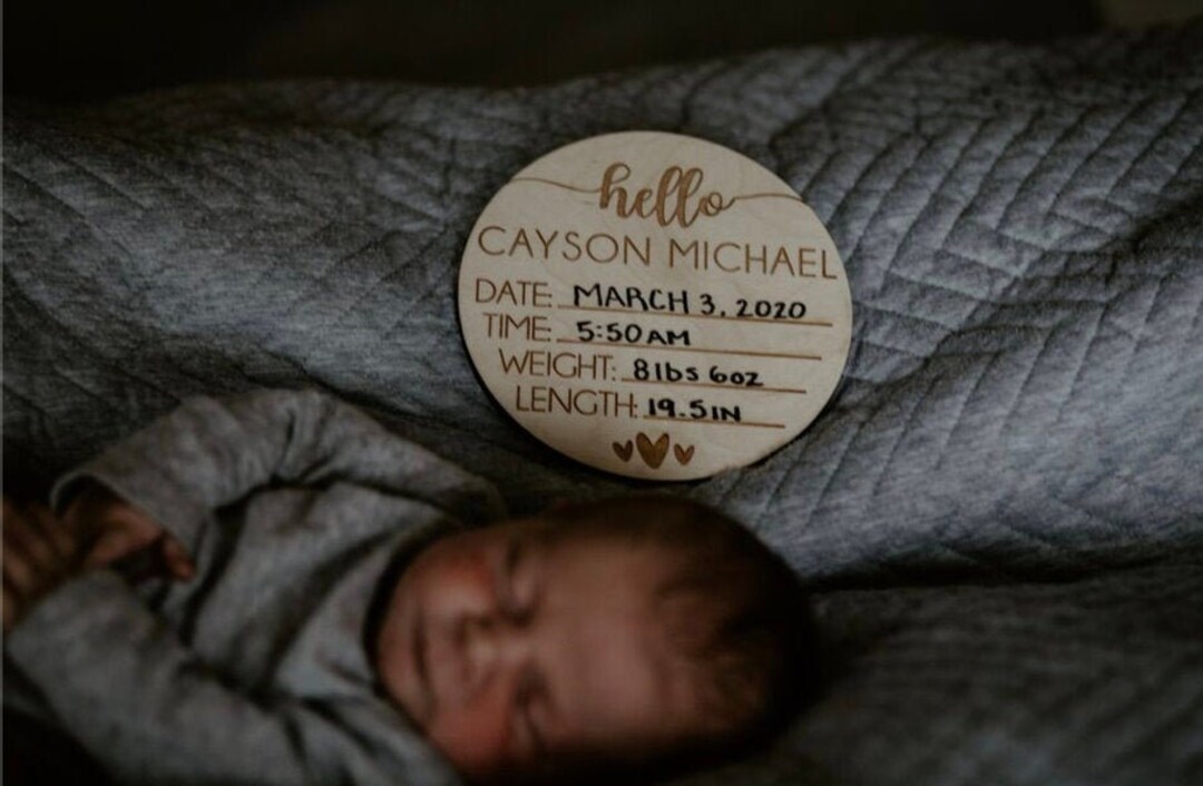 Round Wooden Baby Name Sign, Birth Announcement Sign, Baby Shower Gift ...