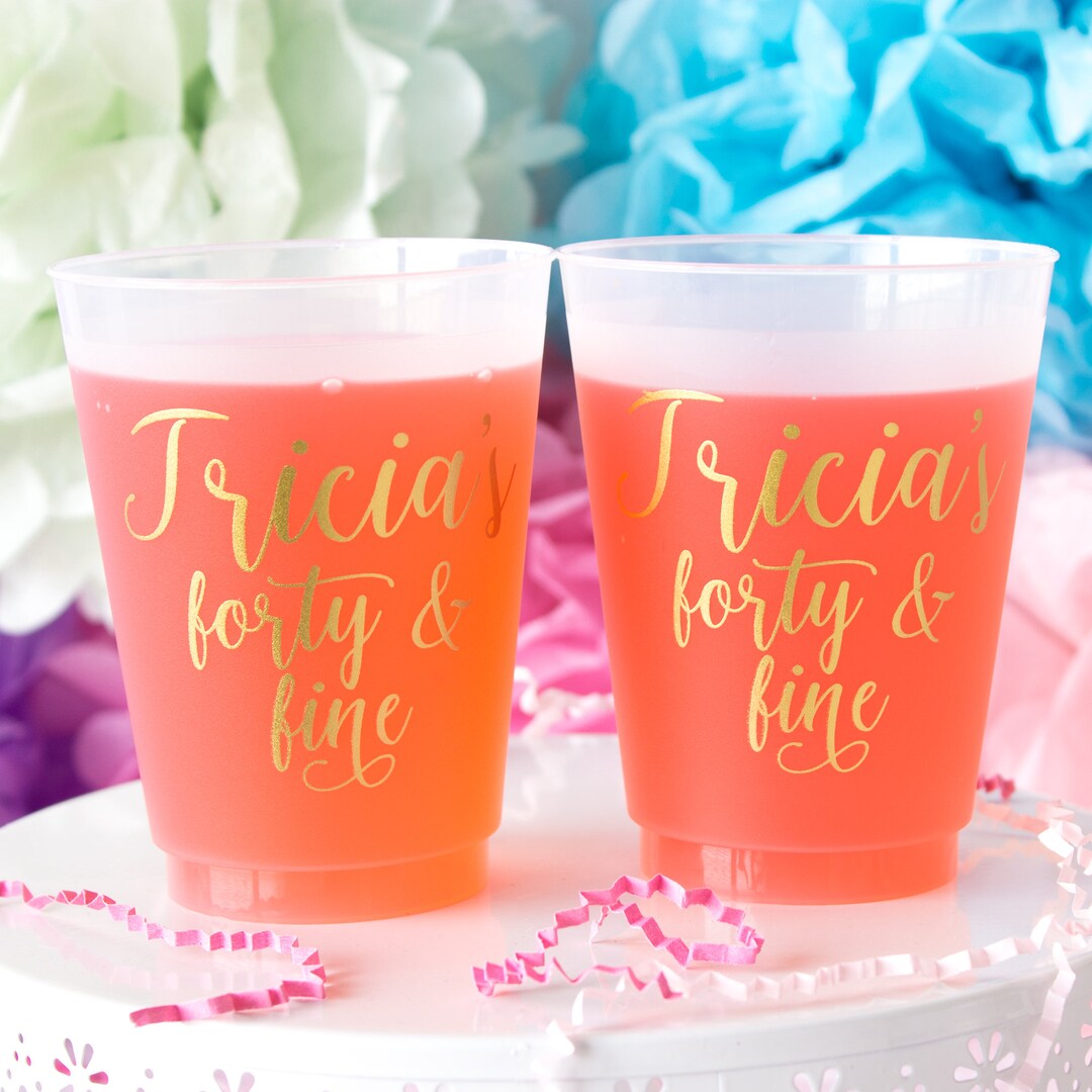 40th Birthday Personalized Cups, Forty & Fine, 40th Party Favors ...