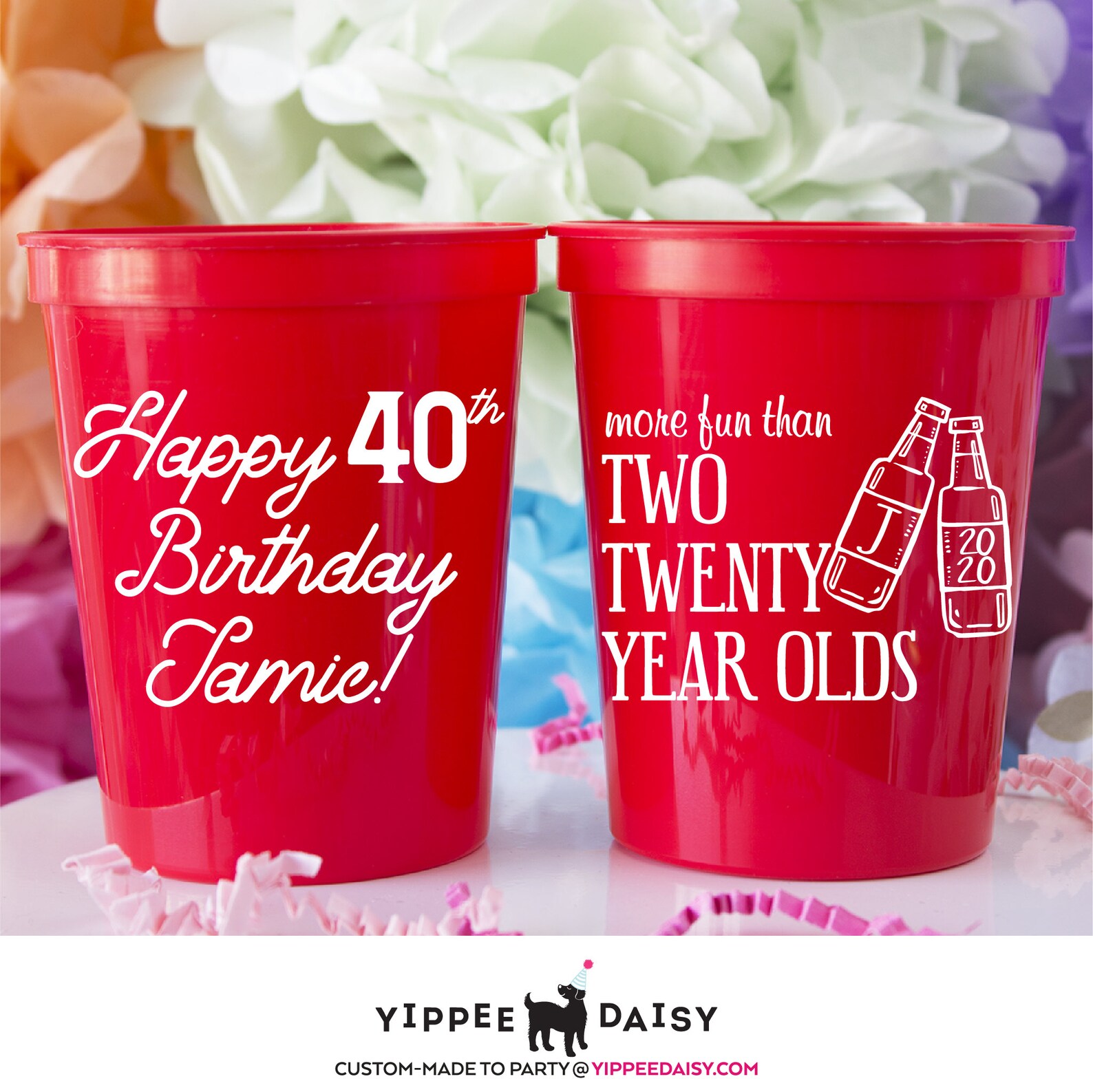 40th Birthday Cups Happy 40th Personalized Plastic Cups - Etsy