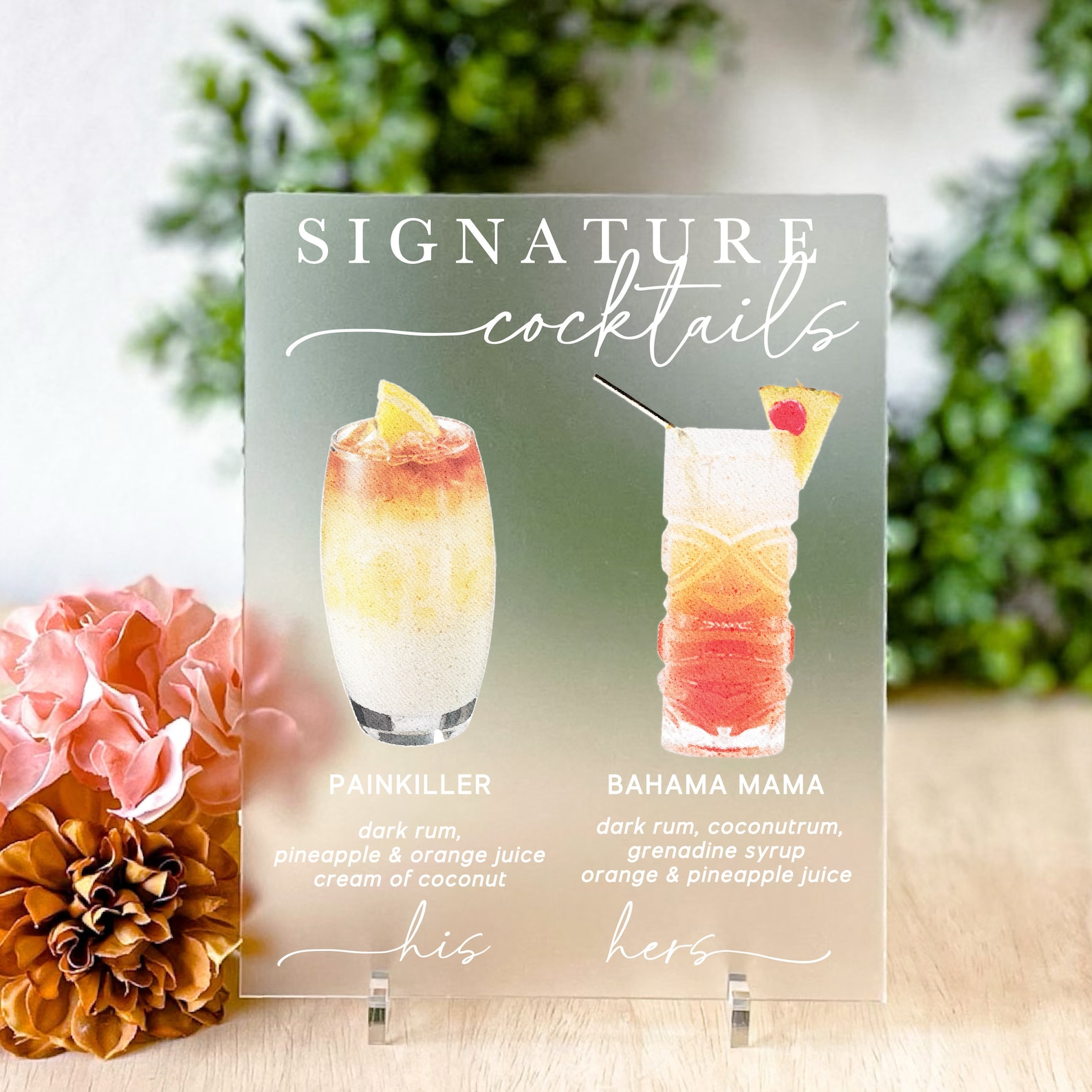 Frosted Acrylic Bar Menu Signature Drink Sign Custom Wedding Drink Sign ...