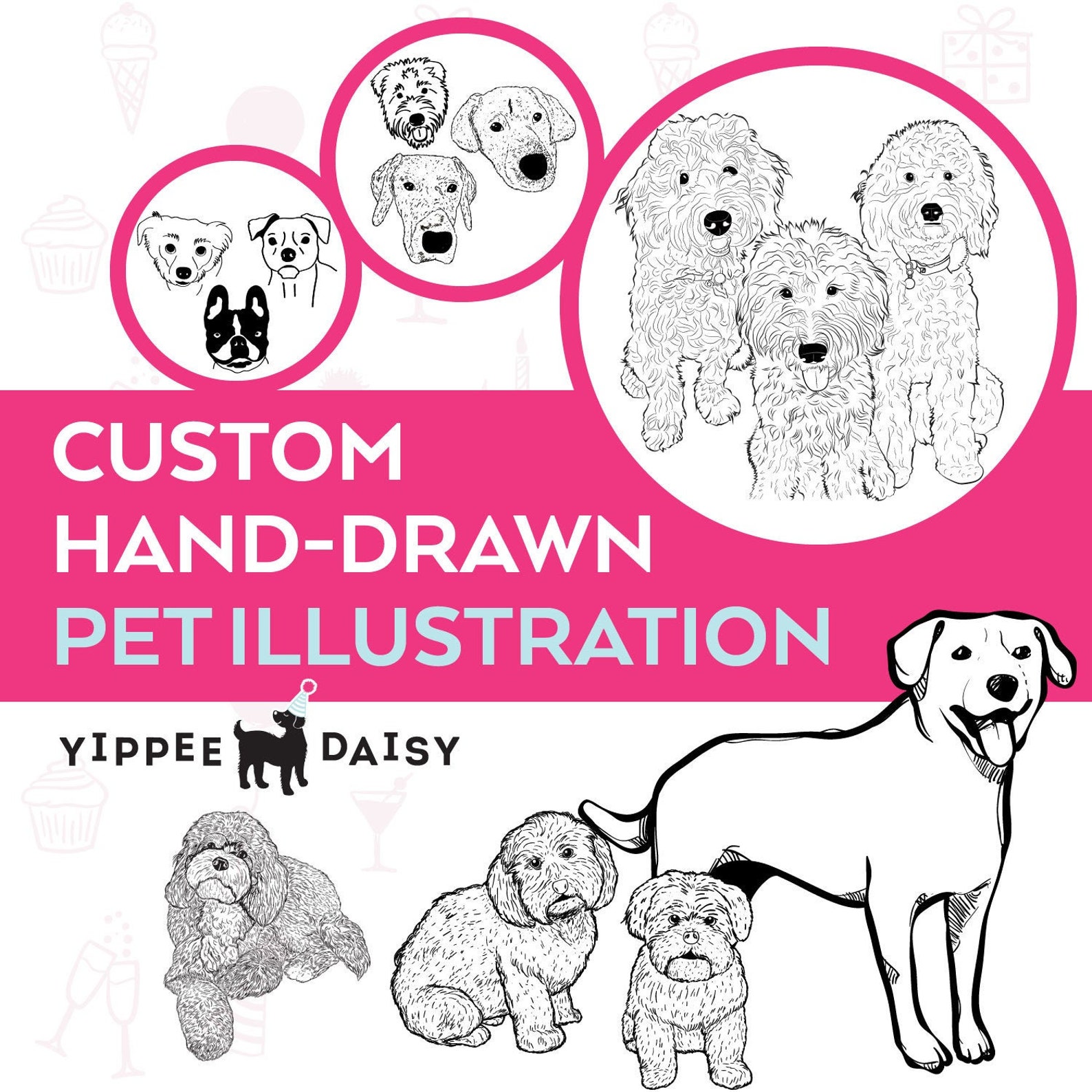 Hand Drawn Pet Illustration, Personalized Pet Drawing, Custom Pet ...