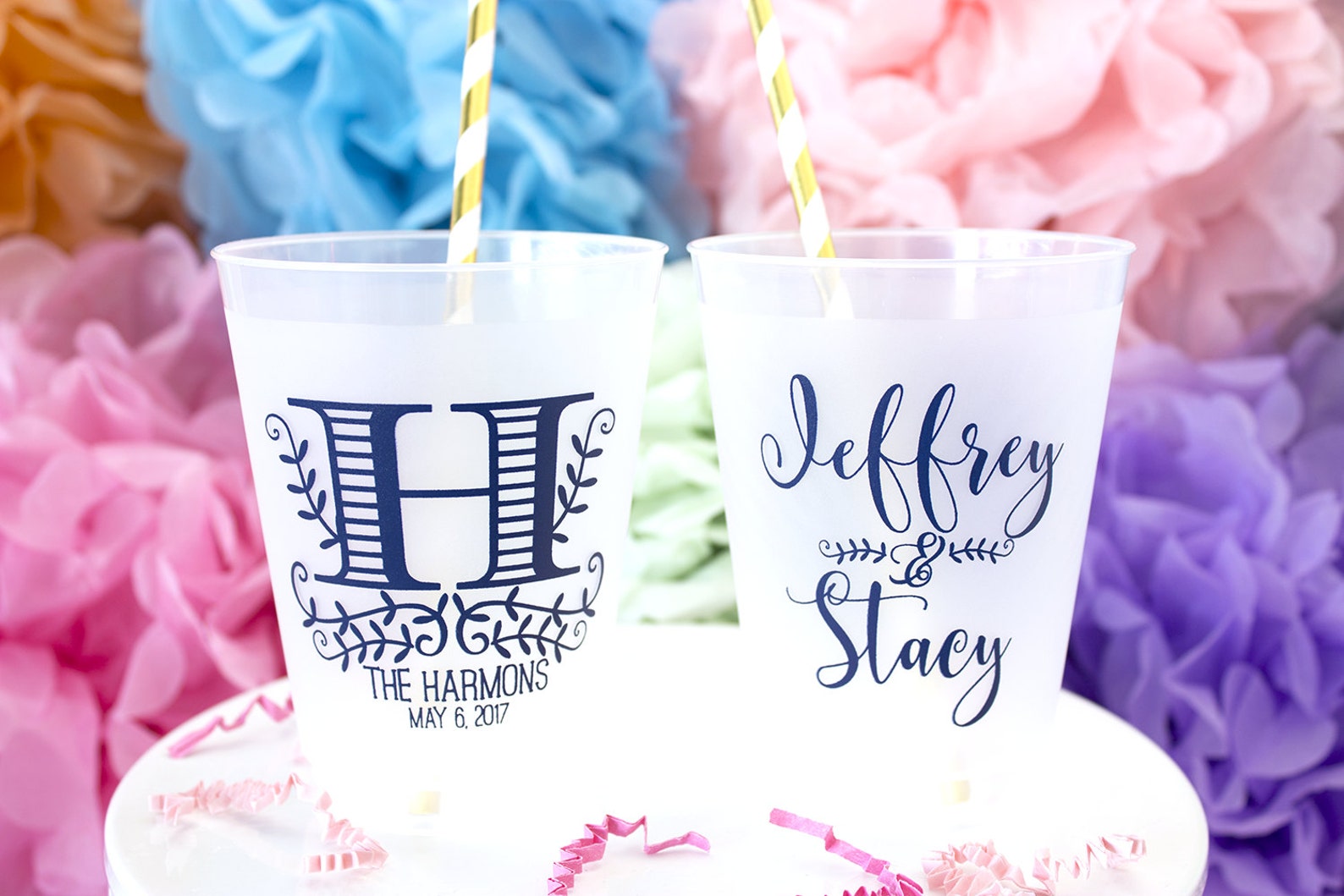 Monogram Cups Frost Flex Cups Plastic Cups Rustic Wedding - Etsy