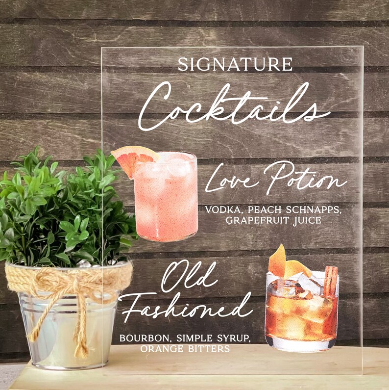 Custom Cocktail Menu Personalized Drinks Sign Acrylic Wedding - Etsy