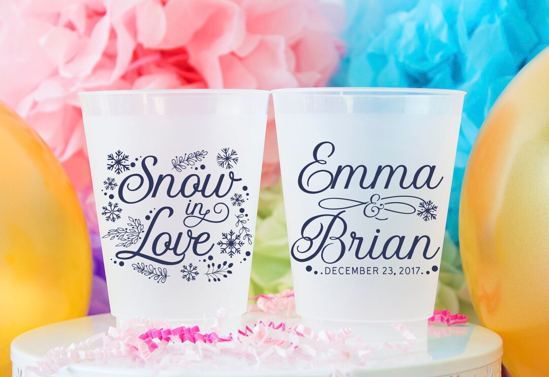 Snowflake Wedding Personalized Plastic Cup, Winter Wedding Party Cups ...