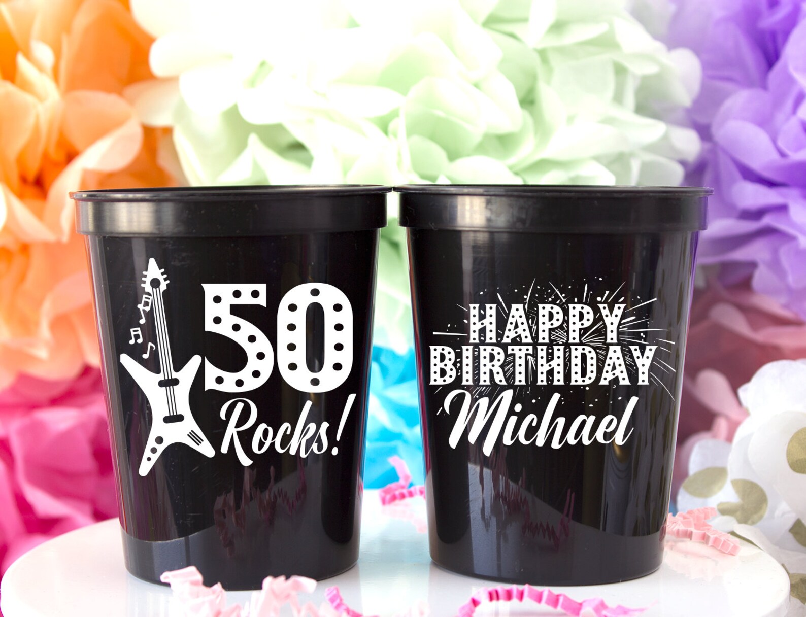 50 Rocks 50th Birthday Personalized Cups Guitar Theme Rock N | Etsy