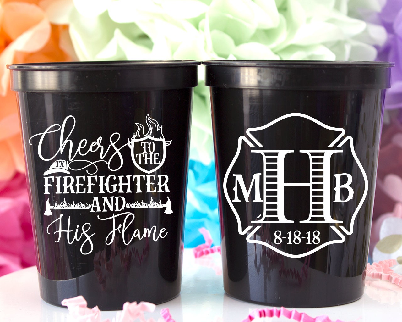 Firefighter Wedding Fireman Wedding Monogram Cups Wedding | Etsy