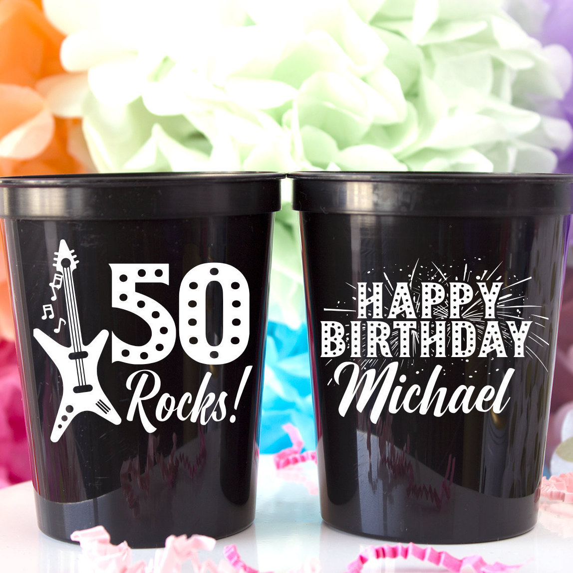 50 Rocks 50th Birthday Personalized Cups Guitar Theme Rock n | Etsy
