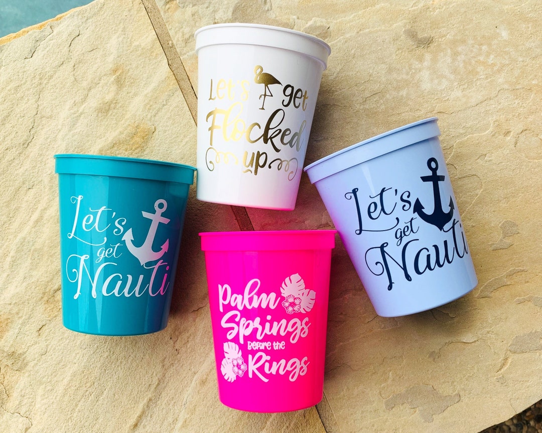 Beach Bachelorette Custom Stadium Cups Printed Plastic Cups Flamingo ...