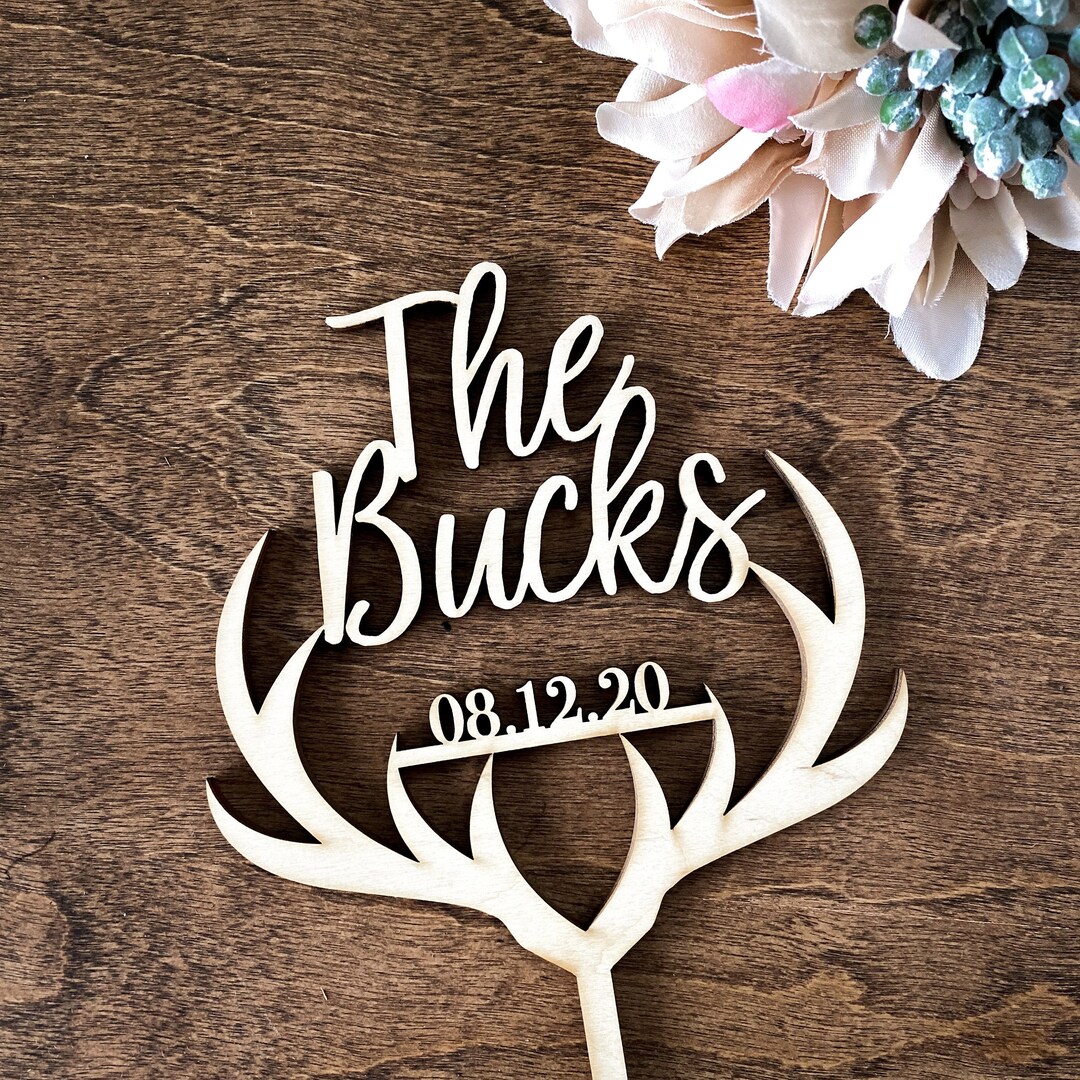 Personalized Antler Cake Topper, Custom Buck Cake Topper, Rustic Cake ...