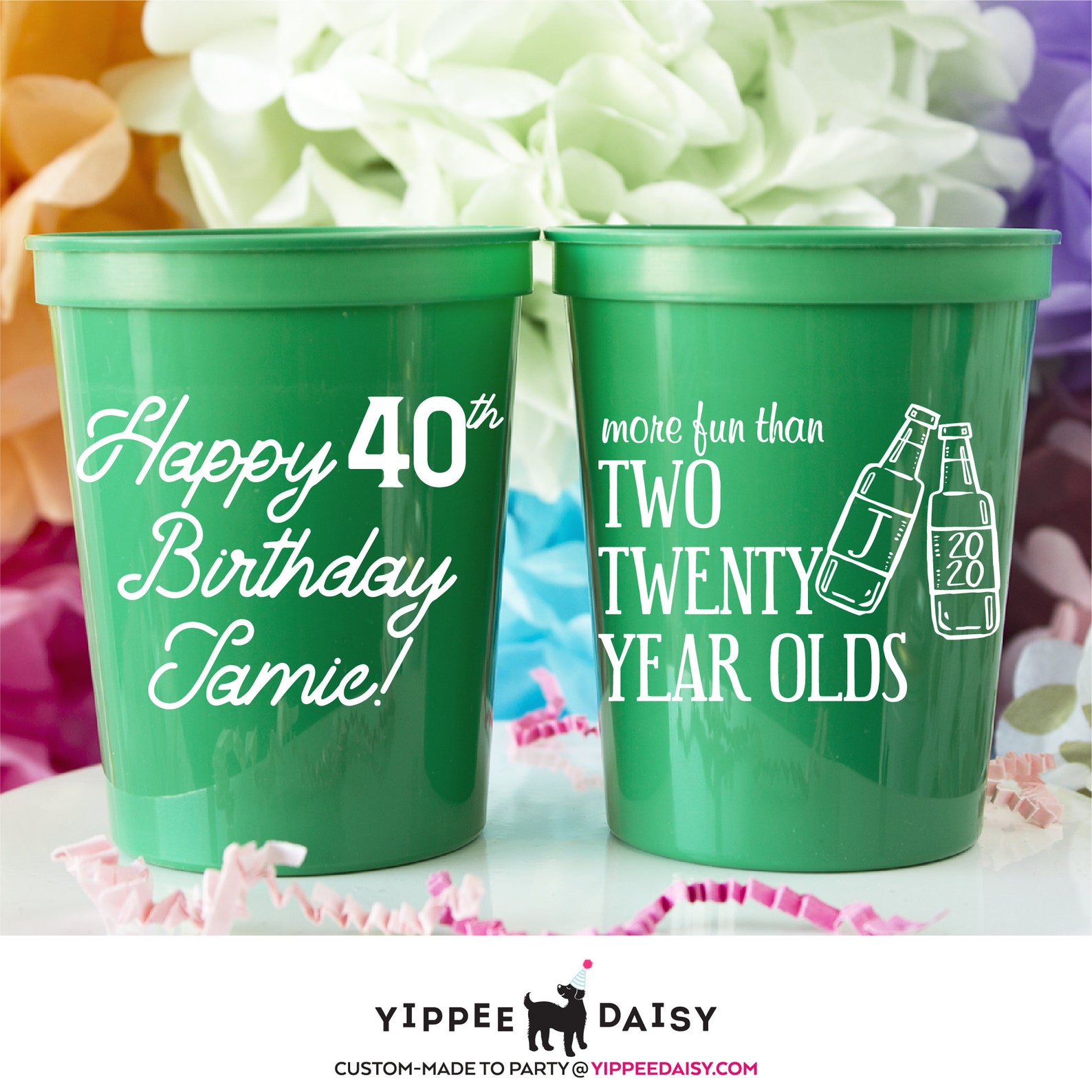 40th Birthday Cups Happy 40th Personalized Plastic Cups - Etsy