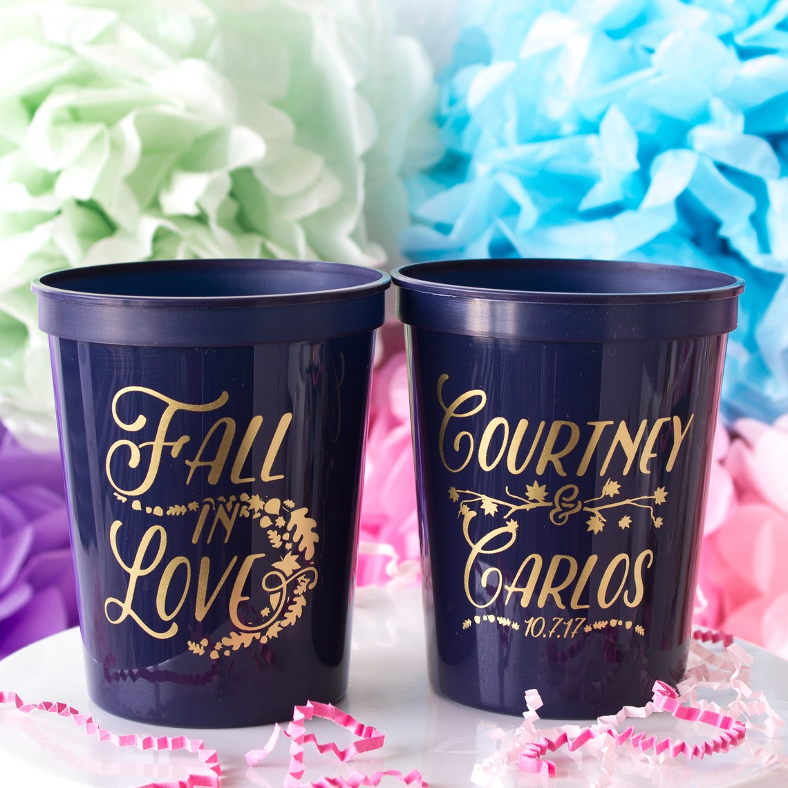 Monogram Cups, Fall Wedding Cups, Personalized Cups, 16oz Stadium Cups ...