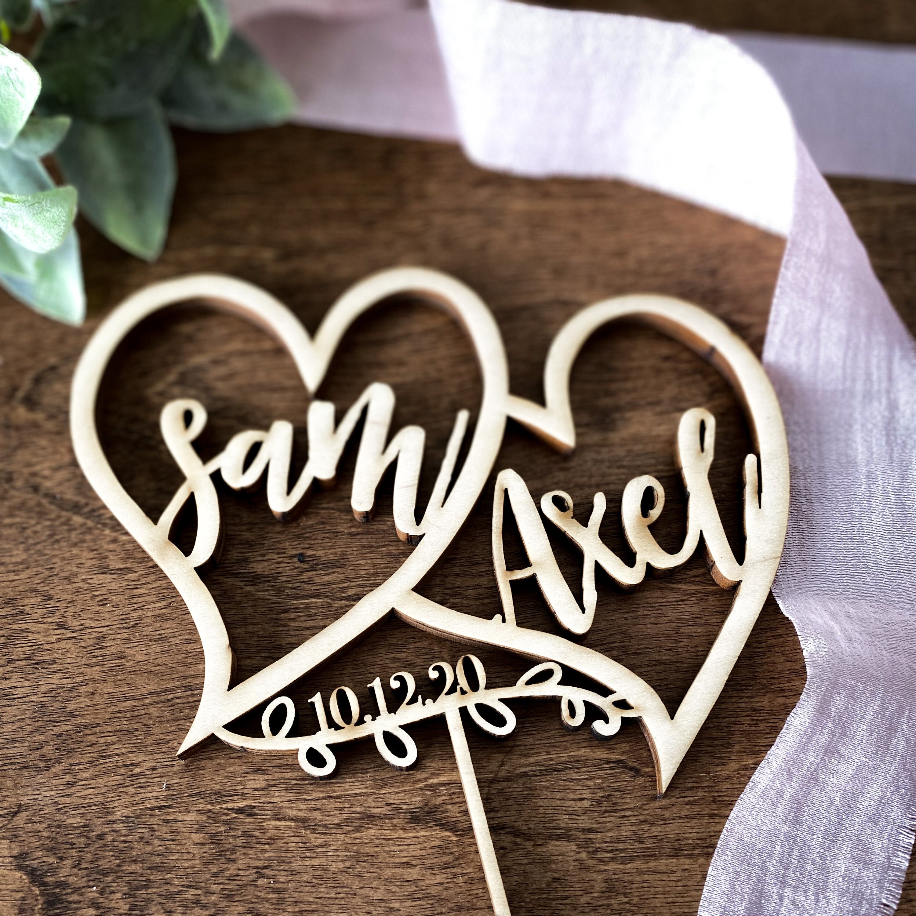 Rustic Heart Cake Topper, Custom Wedding Cake Topper, Double Heart Cake ...