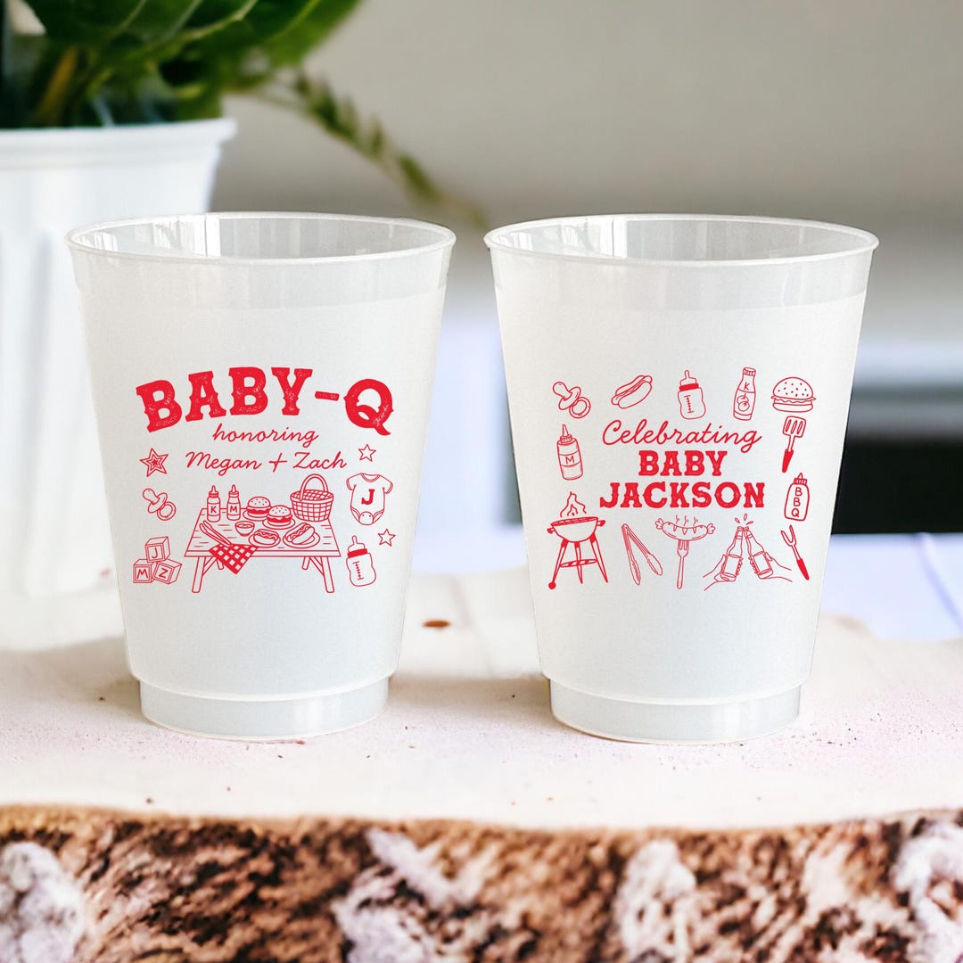 Baby-q Baby Shower Custom Cups - BBQ Baby Shower - Gender Reveal ...