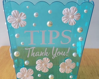 Tip Vessel BIG Tips Money Collecting Clear Glass Tip Jar W Red Gems Bar ...