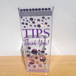 Tip Vessel BIG Tips Money Collecting Plastic Tip Jar Clear Purple Gems ...