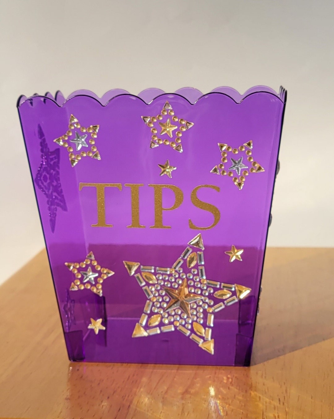 Tip Vessel BIG Tips Money Collecting Purple Plastic Gold Silver Stars ...