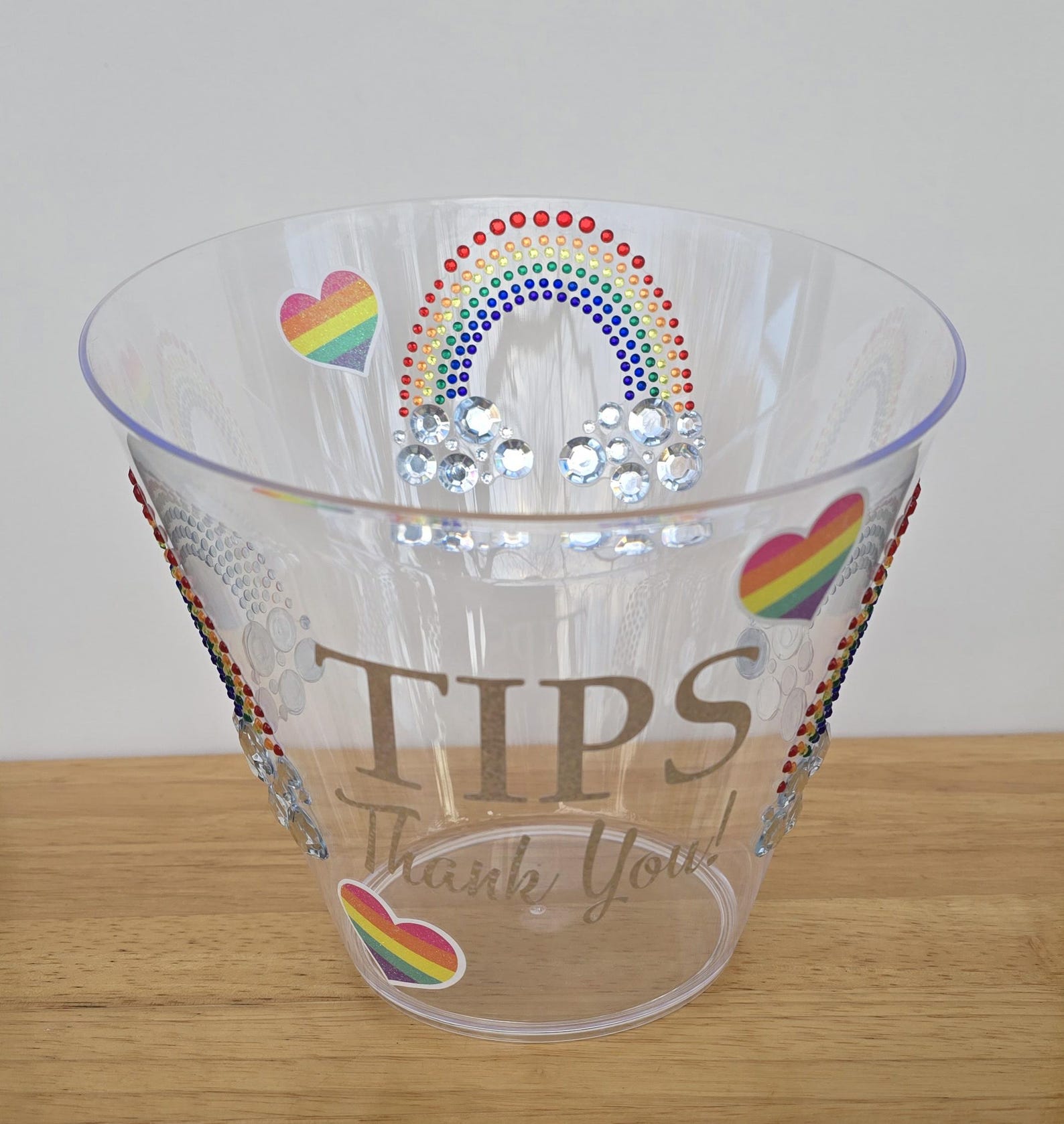 Tip Vessel BIG Tips Money Collecting Clear Plastic Tip Jar, Rainbow ...