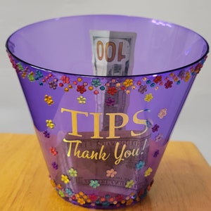 Tip Vessel BIG Tips Money Collecting Purple Plastic Tip Jar, Gems Piano ...