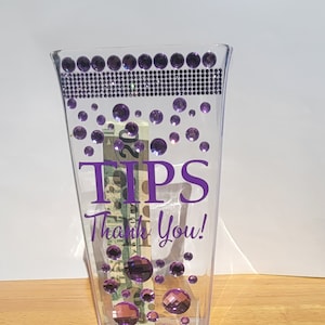 Tip Vessel BIG Tips Money Collecting Plastic Tip Jar Clear Purple Gems ...