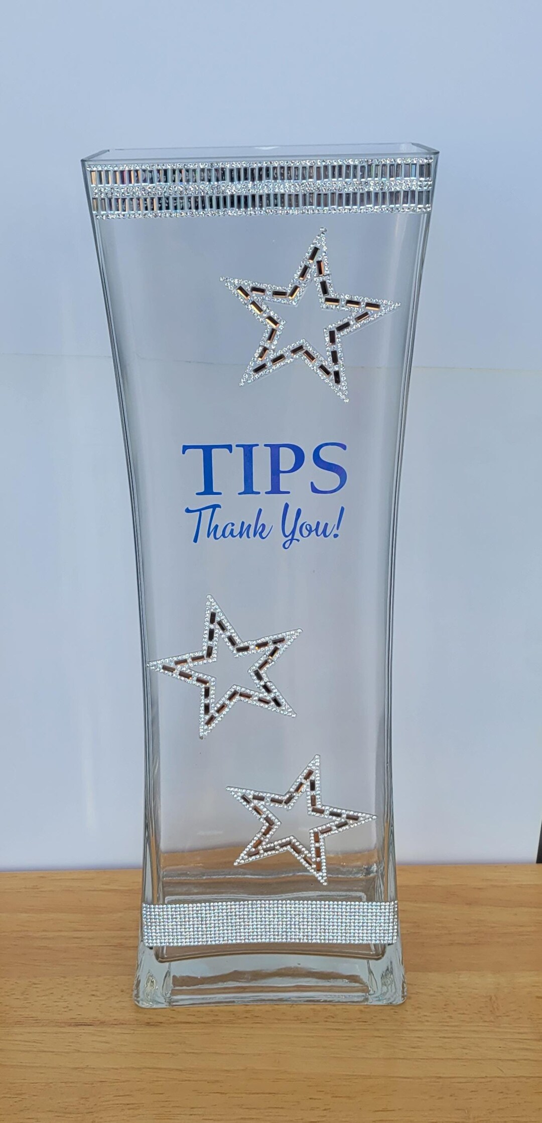 Tip Vessel BIG Tips Money Collecting, Large Clear Glass Tip Jar Pink ...