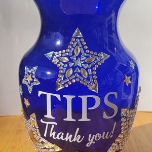 Tip Vessel BIG Tips Money Collecting Gray Plastic Tip Jar Blue Silver ...