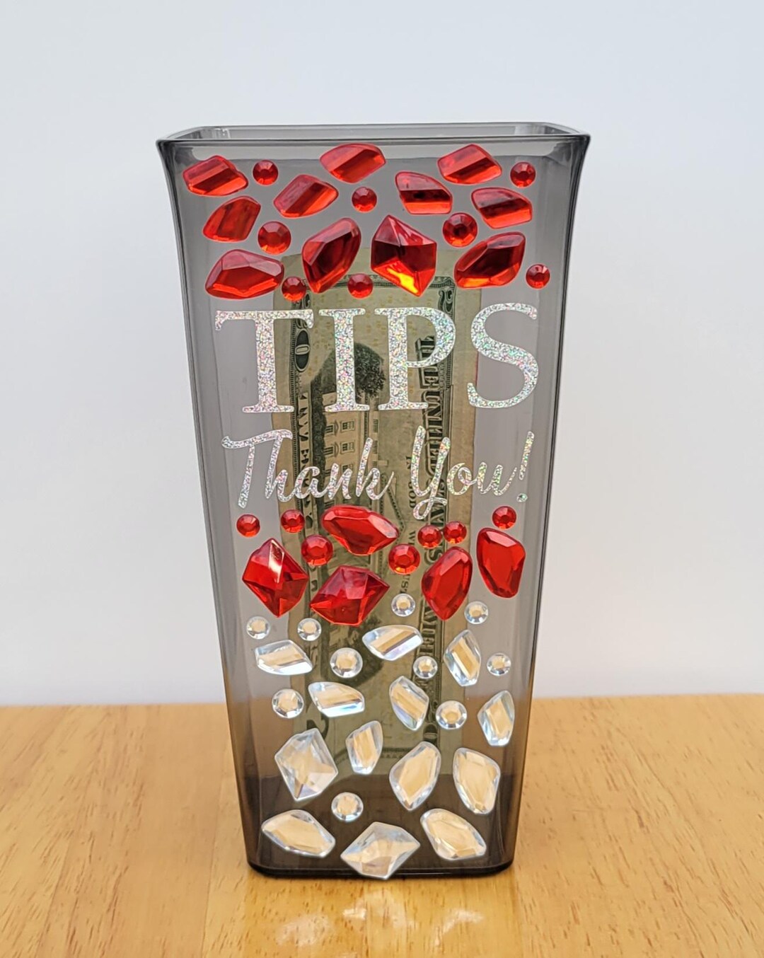 Tip Vessel BIG Tips Money Collecting Gray Plastic Clear Tip Jar Red ...