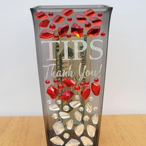 Tip Vessel BIG Tips Money Collecting Gray Plastic Clear Tip Jar Red ...