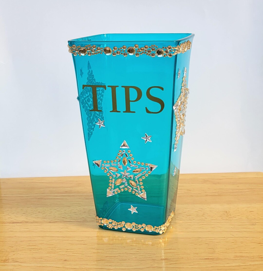 Tip Vessel BIG Tips Money Collecting Teal Blue Plastic Tip Jar Gold ...