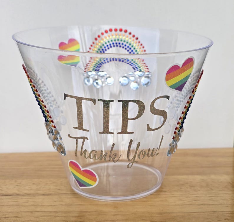 Tip Vessel BIG Tips Money Collecting Clear Plastic Tip Jar, Rainbow ...