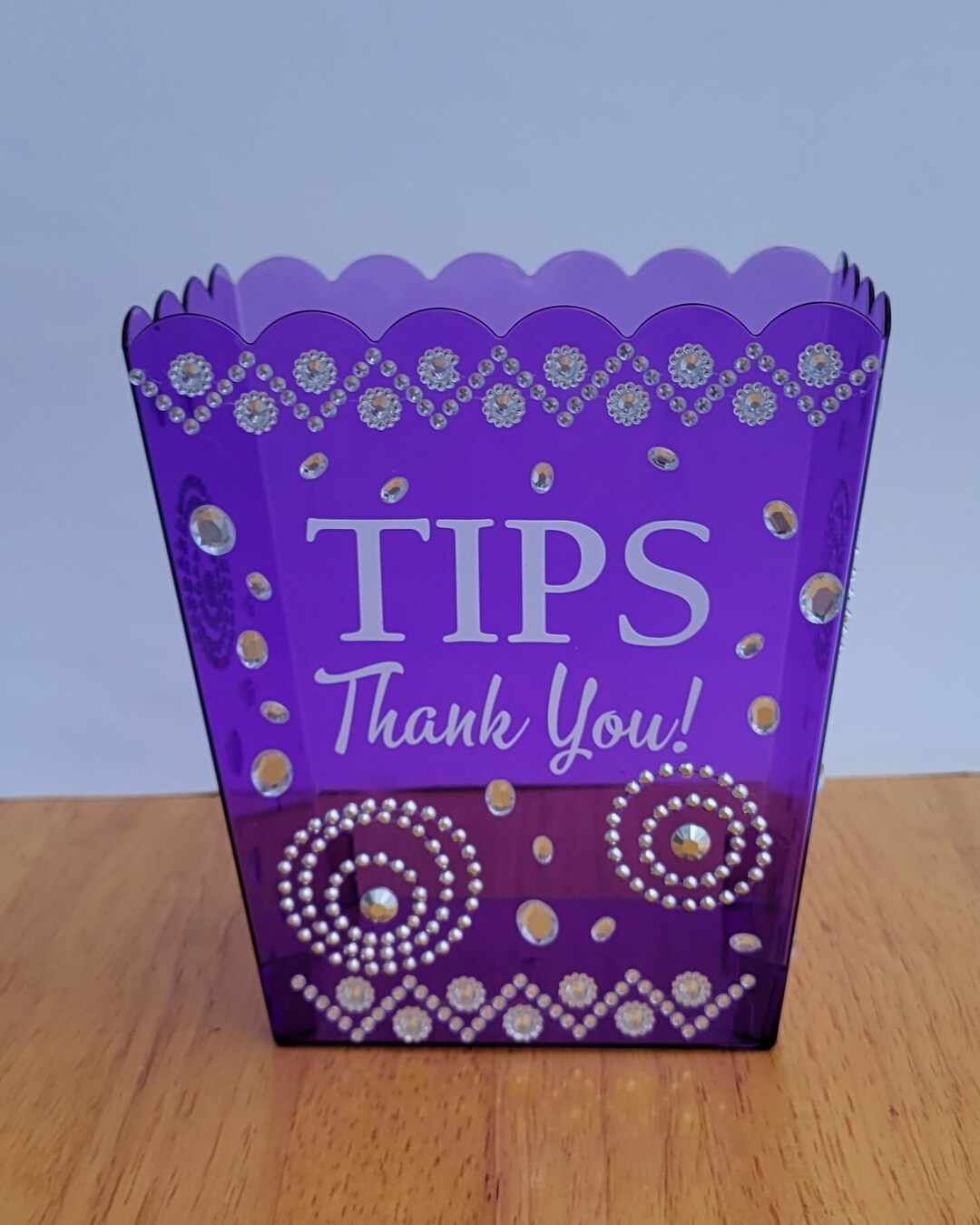 Tip Vessel BIG Tips Money Collecting Purple Plastic Tip Jar Silver Gems ...