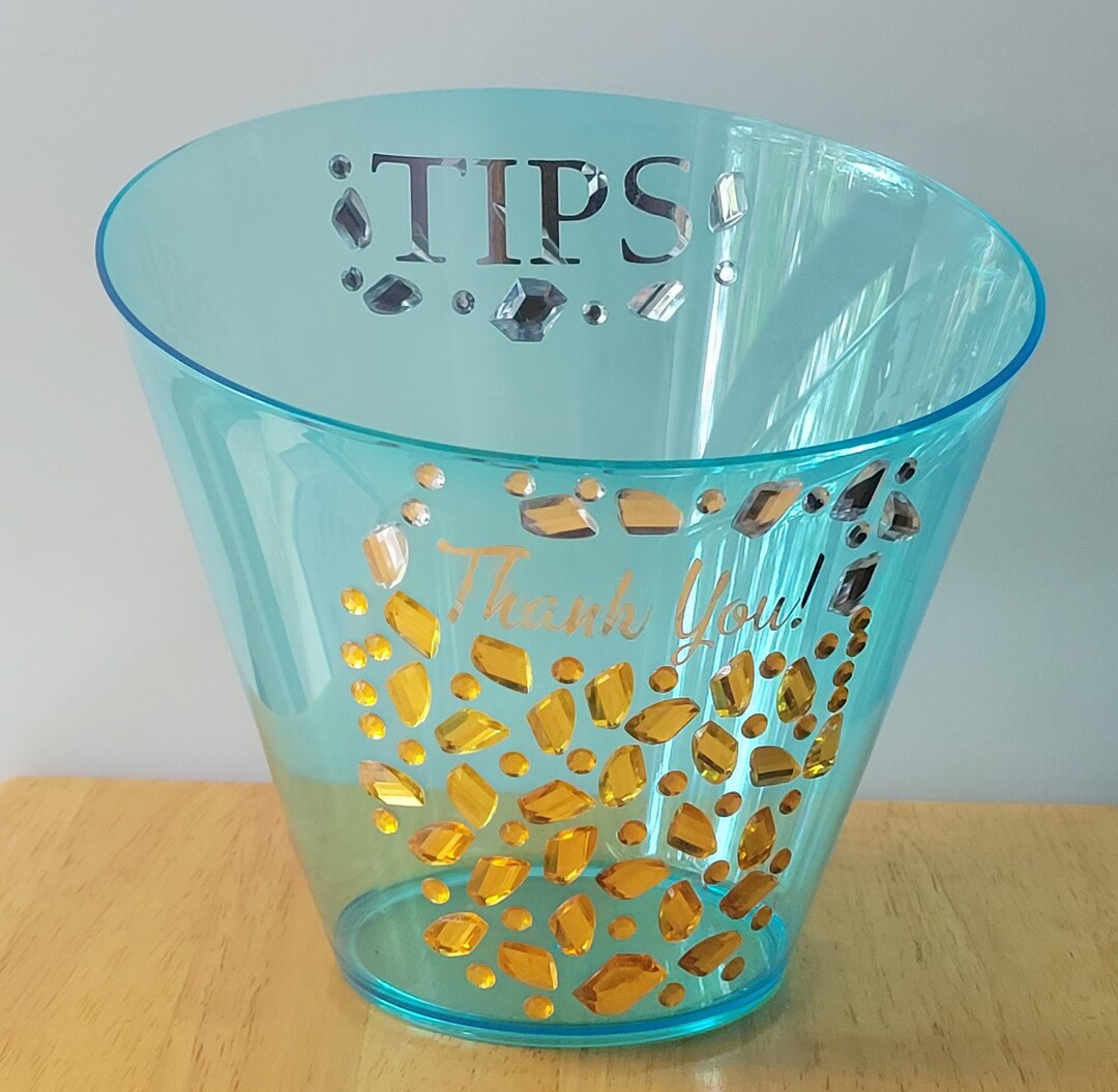 Tip Vessel BIG Tips Money Collecting Teal Blue Clear Plastic Tip Jar ...